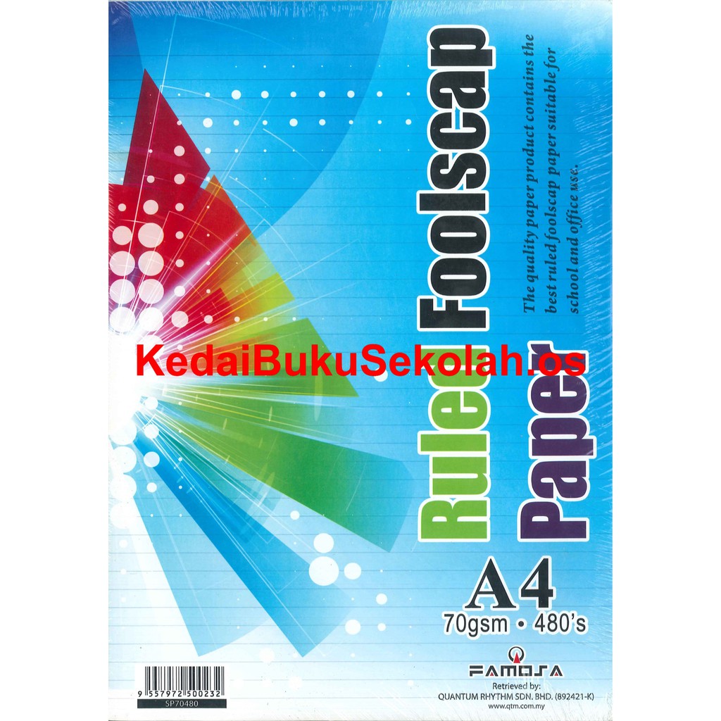 Foolscap กระดาษ A4 70GSM 480S @ SHOP SCHOOL SUITAGE BOOK STATIONERY A4 ...