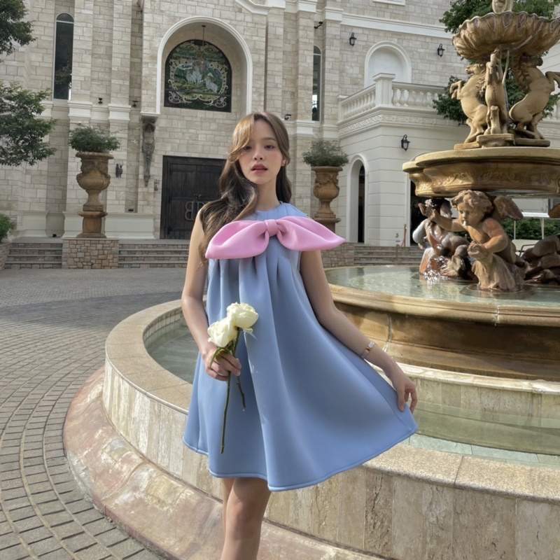 FLAT2112 FF0275 : BABY ROYALE DRESS เดรสแขนกุด มีโบว์สำเร็จรูป ทรงสวย ...