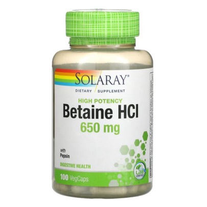 Solaray, High Potency Betaine HCL with Pepsin, 650 mg [ 100 Vegetarian ...