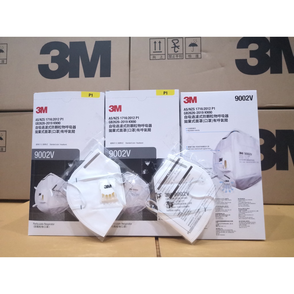 หน้ากากป้องกันฝุ่นละออง 3M 9002v มาตรฐาน KN90 (GB262-2019) 0.3ไมครอน PM2.5 PM10 3M 9002v ชนิดคาด ...