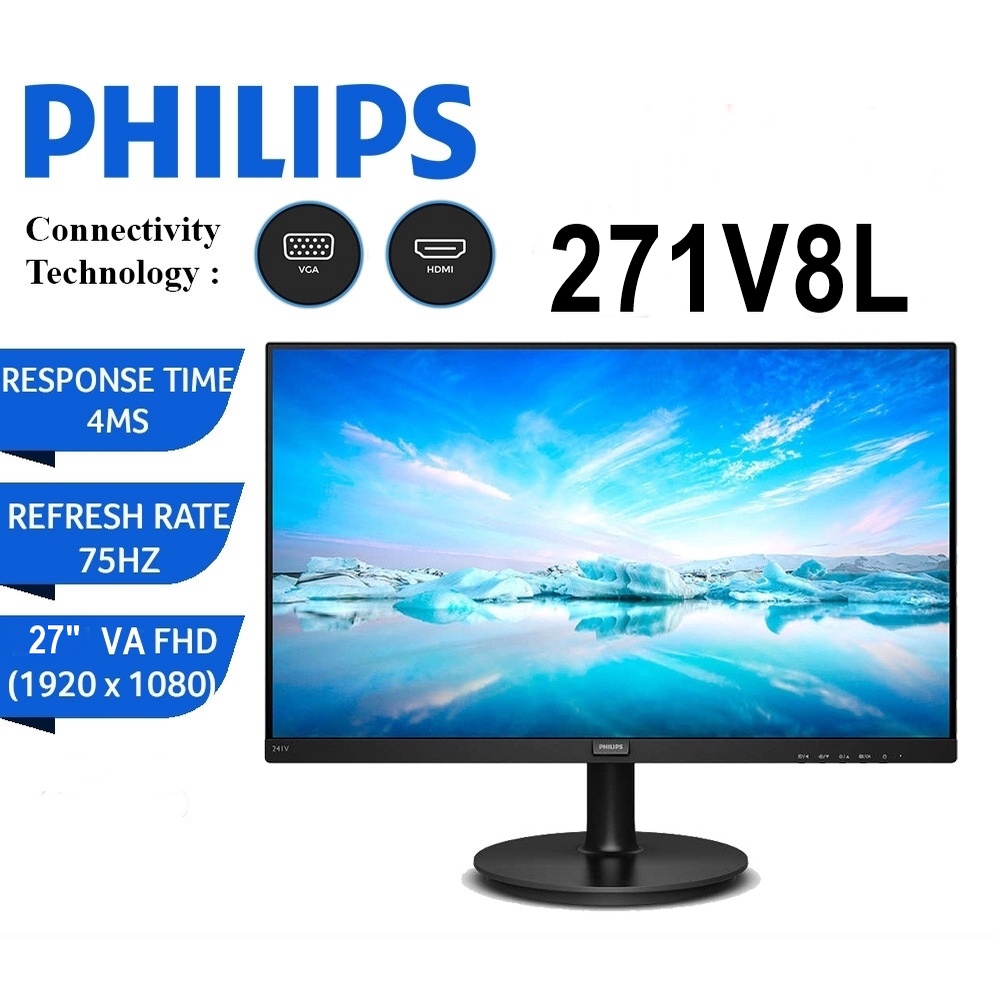 MONITOR (จอมอนิเตอร์) PHILIPS 271V8L/67 27" VA FHD 75Hz (VGA,HDMI) ประกัน 3 ปี | Shopee Thailand