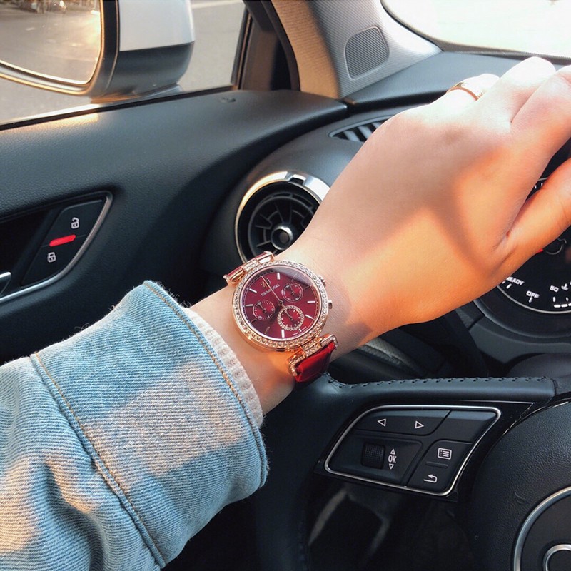 ของแท้ Silvateam นาฬิกาคริสตัลออสเตรียหญิง Gypsophila สามตาโครโนกราฟสาย ...