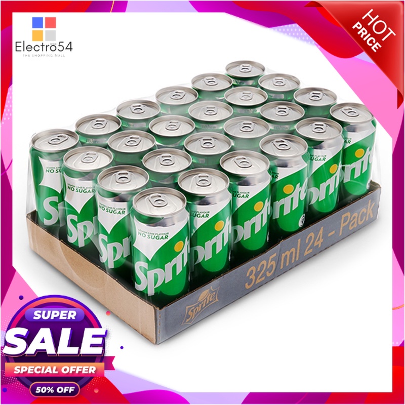 สไปรท์ น้ำอัดลม สูตรไม่มีน้ำตาล 325 มล. แพ็ค 24 กระป๋องน้ำอัดลมและน้ำหวานSprite Soft Drink No ...