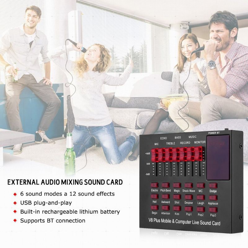 V8 PLUS Audio Live Sound Card for Phone Computer USB Headset Microphone ...