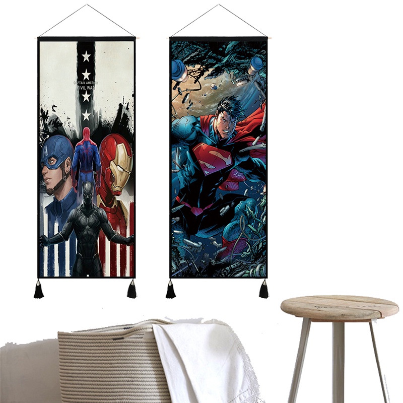 ไม้ Scroll Marvel Avengers ภาพวาดผ้าใบการ์ตูนการ์ตูน Home Wall Art Iron ...