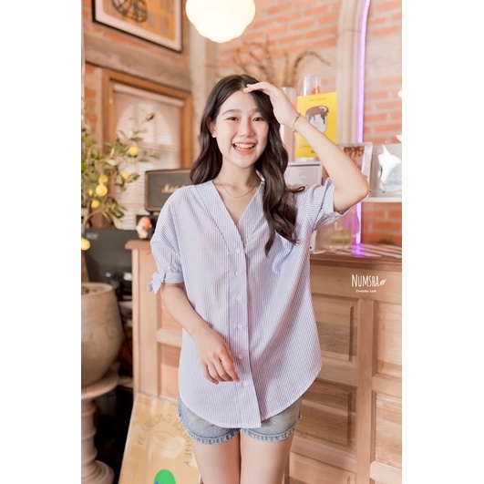 Numsha Brand เสื้อคอวีโบว์แขน / NB22043 | Shopee Thailand