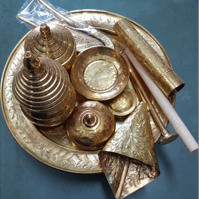 Brass byfa ชุดเชี่ยนหมากตีลายดอกไม้ลายไทย ครบชุด 9นิ้ว | Shopee Thailand