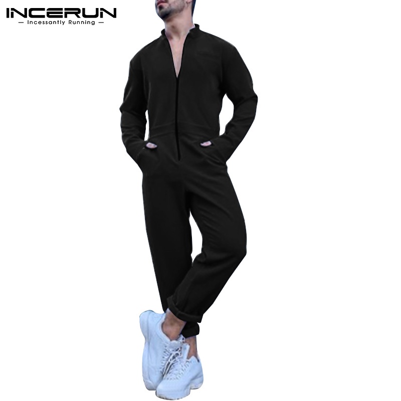 INCERUN Men 3Colors Fashion Zipper Up Solid Color Long Sleeve Long ...