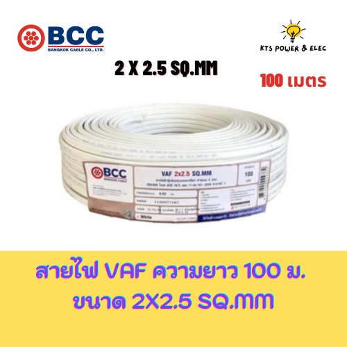 BCC สายไฟ VAF สายแบน 2 แกน ขนาด 2x2.5 SQ.mm ความยาว 100 เมตร สีขาว | Shopee Thailand