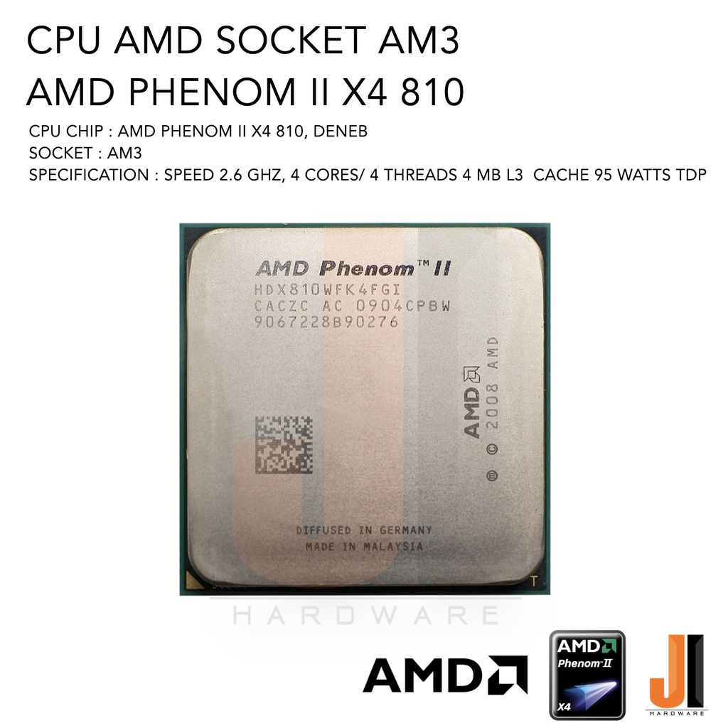 CPU AMD Phenom II X4 810 4 Cores/ 4 Threads 2.6 Ghz 4 MB L3 Cache 95 Watts Socket AM3 (สินค้ามือ ...