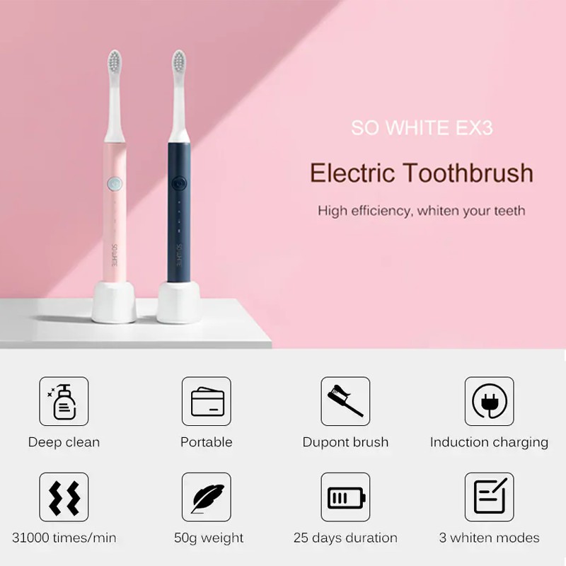 แปรงสีฟันไฟฟ้า Xiaomi SO WHITE EX3 Sonic Electric Toothbrush แปรงสีฟันไร้สาย กำจัดคราบ กันน้ำ ...