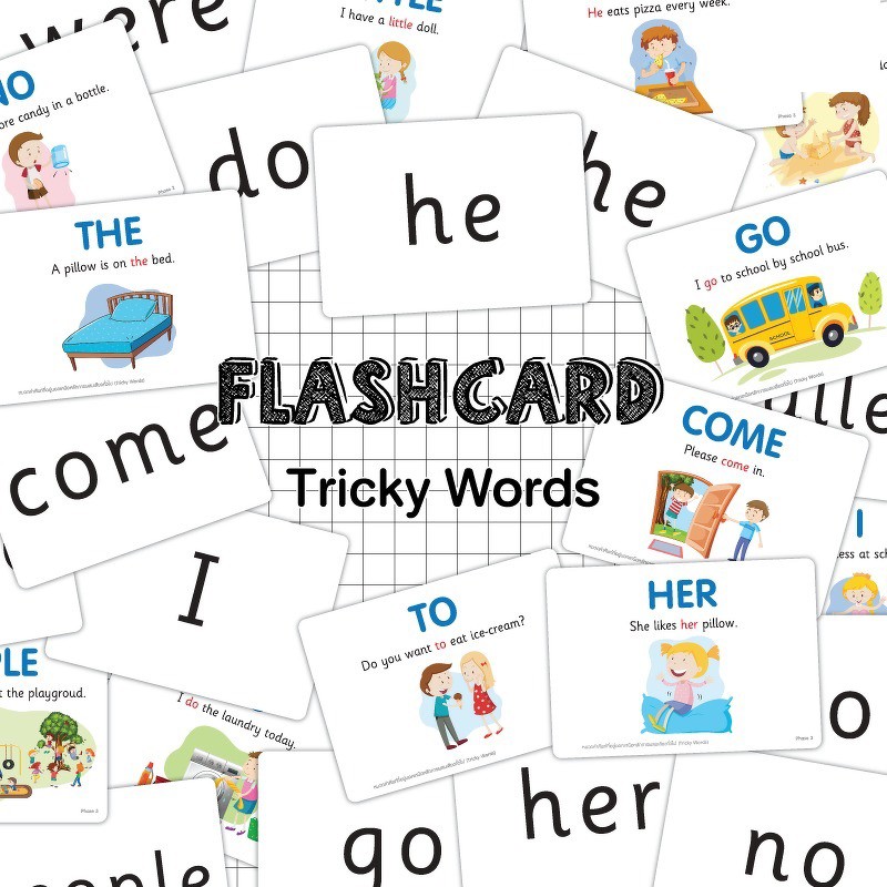 Flash Card Tricky Words 1-2 แผ่นใหญ่ KP079 084 แฟลชการ์ดคำศัพท์ที่อยู่ ...
