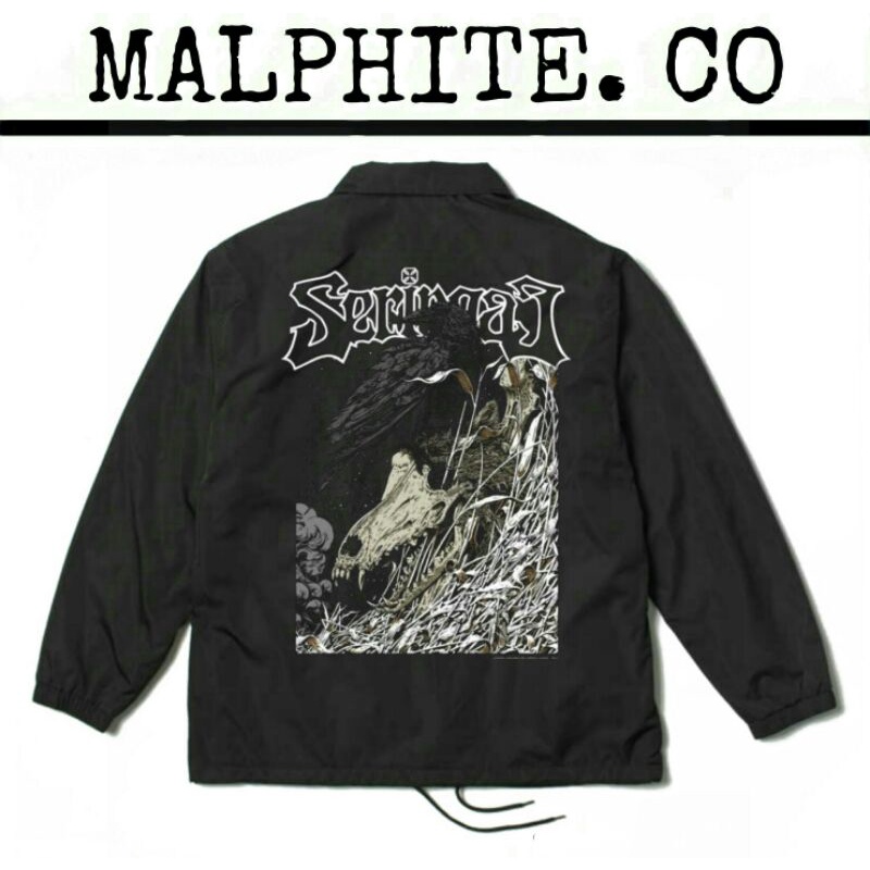 Hitam Coach Jacket Seringai Windbreaker Motif โลโก้ Music Band Merch ...