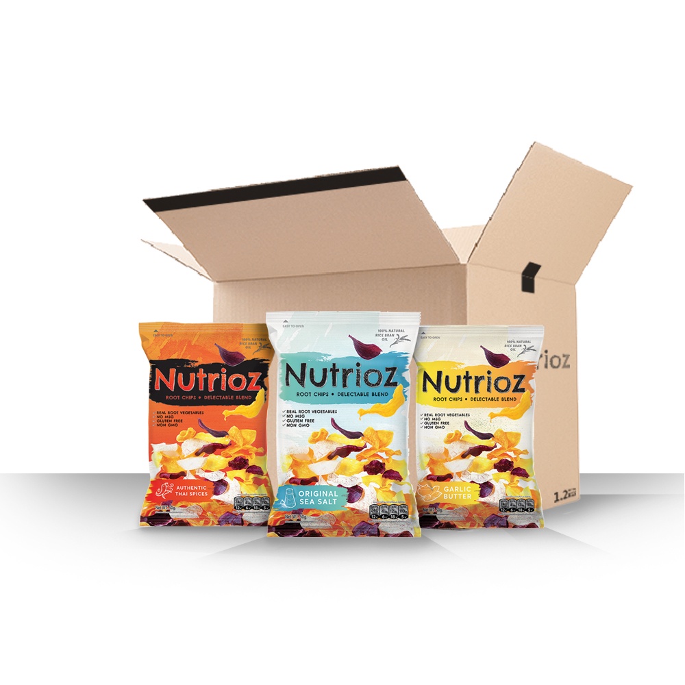 นูเทรียส มันหวานหลากชนิดทอดอบกรอบ ยกลัง 24ซอง (คละรส) NUTRIOZ Mixed ...