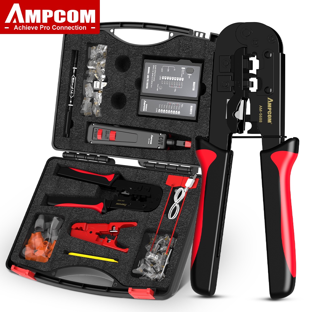 AMPCOM เซ็ตเครื่องมือ RJ45 Crimper Lan Tester Tool Set Ethernet Cable ...