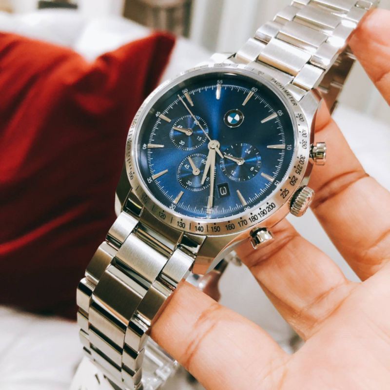 แท้ นาฬิกาชาย BMW Chronograph 50 mm Blue Dial Silver Stainless Steel ...