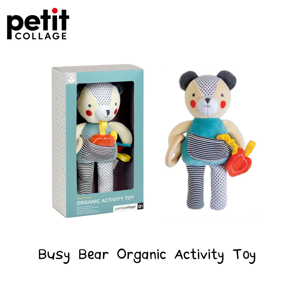Busy Bear Organic Activity Toy ตุ๊กตาหมี มีห่วงไม้กัดและที่ดึงยางยืด ...