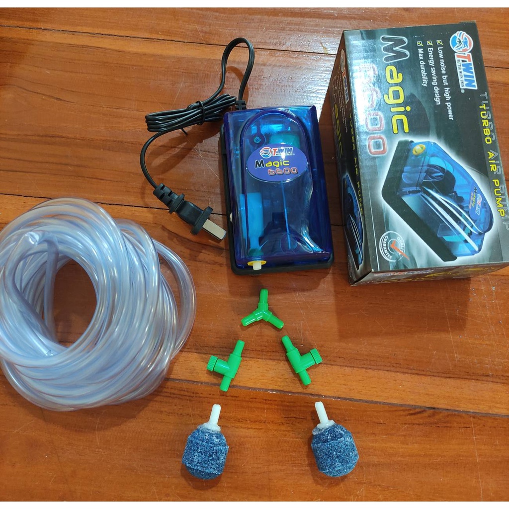 ชุดปั๊มลมอ๊อคซิเจนตู้ปลา Magic 6600 +สามทาง 1 ตัว+วาล์วปรับลม 2 ตัว + หัวทราย 2 อัน+สาย 3 ม. ...