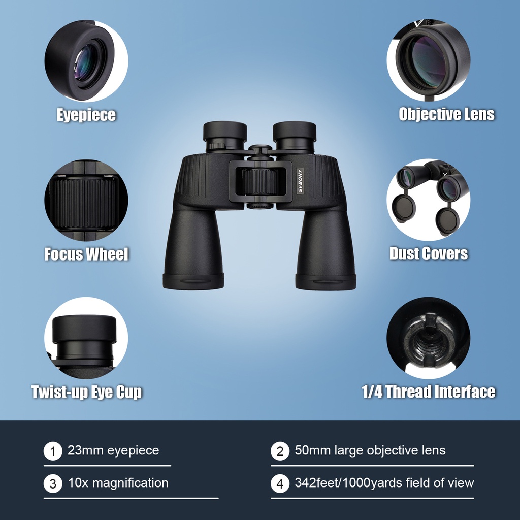 SVBONY SA204 กล้องโทรทรรศน์สองตา 10x50 แบบพกพาทั้งกลางวันและกลางคืนBak4 Porro ปริซึมกันน้ำสำหรับ ...