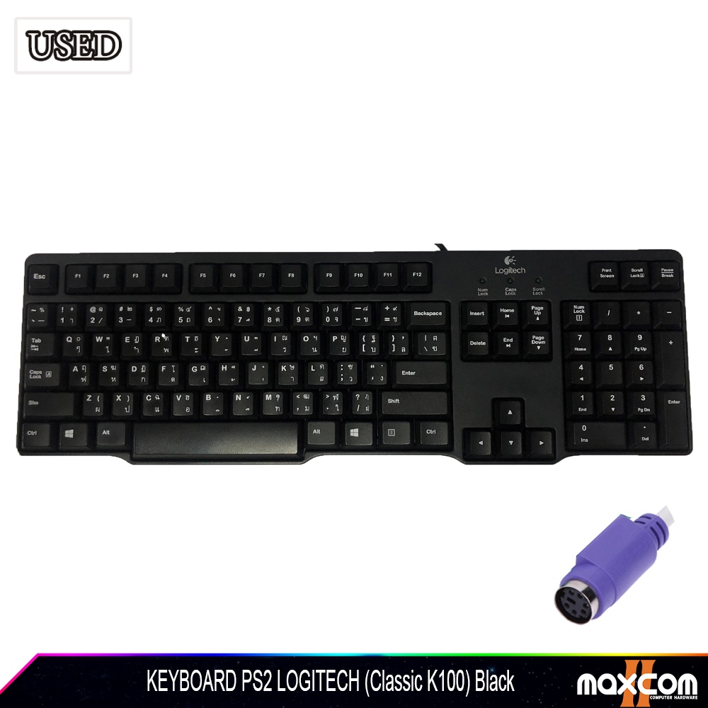 KEYBOARD (คีย์บอร์ด) PS/2 LOGITECH Classic (K100) Black (ENG/THAI)หัวกลม มีเฉพาะคีย์บอร์ด ...