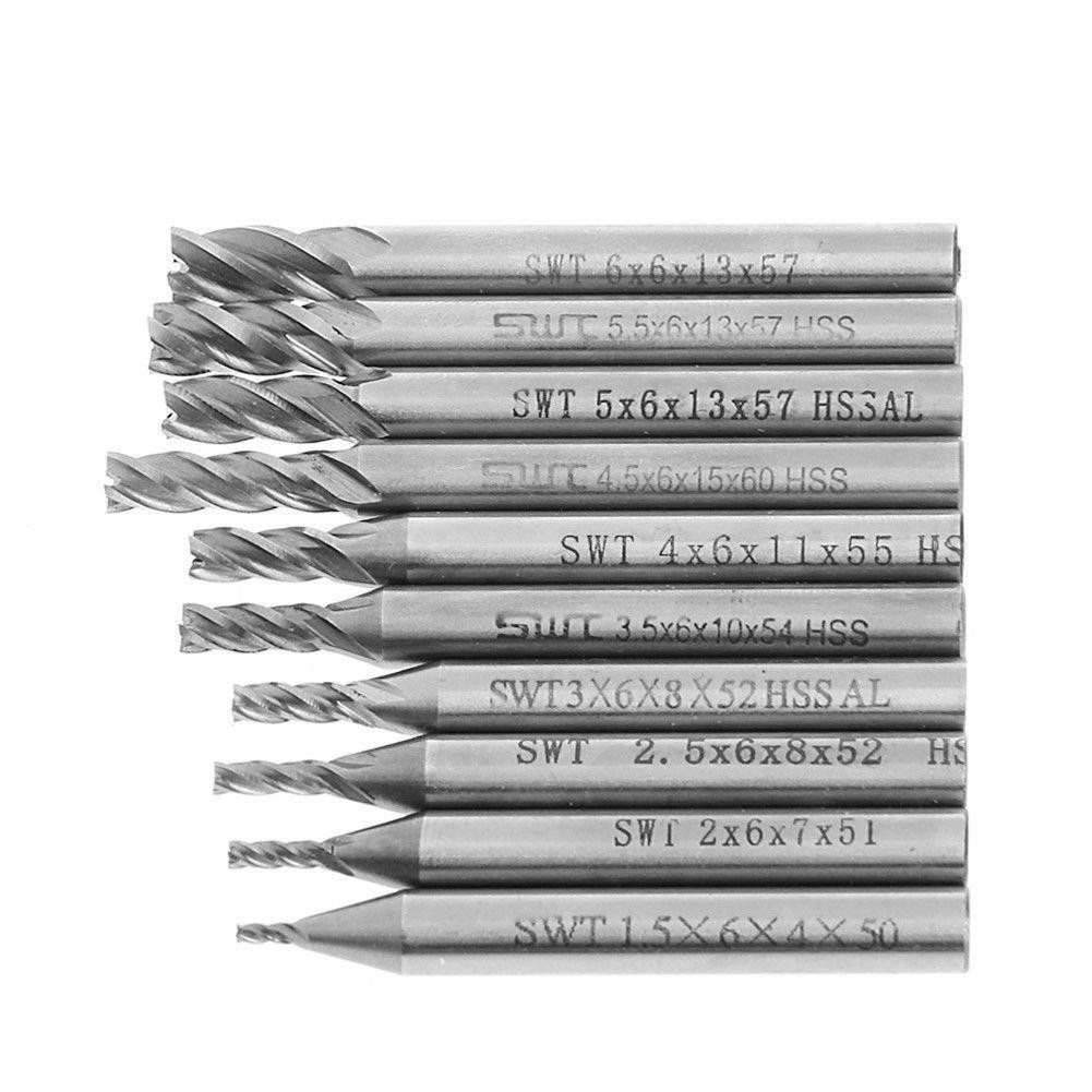 10pcs/set 1.5-6mm HSS Straight Shank 4 Flute End Mill Cutter CNC Drill ...