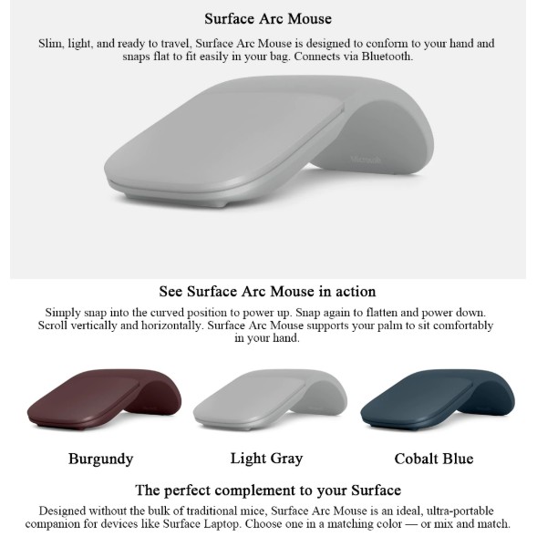 Microsoft Surface Arc touch เมาส์บลูทูธไร้สาย บางเฉียบ แบบพกพา เงียบ พับได้ | Shopee Thailand