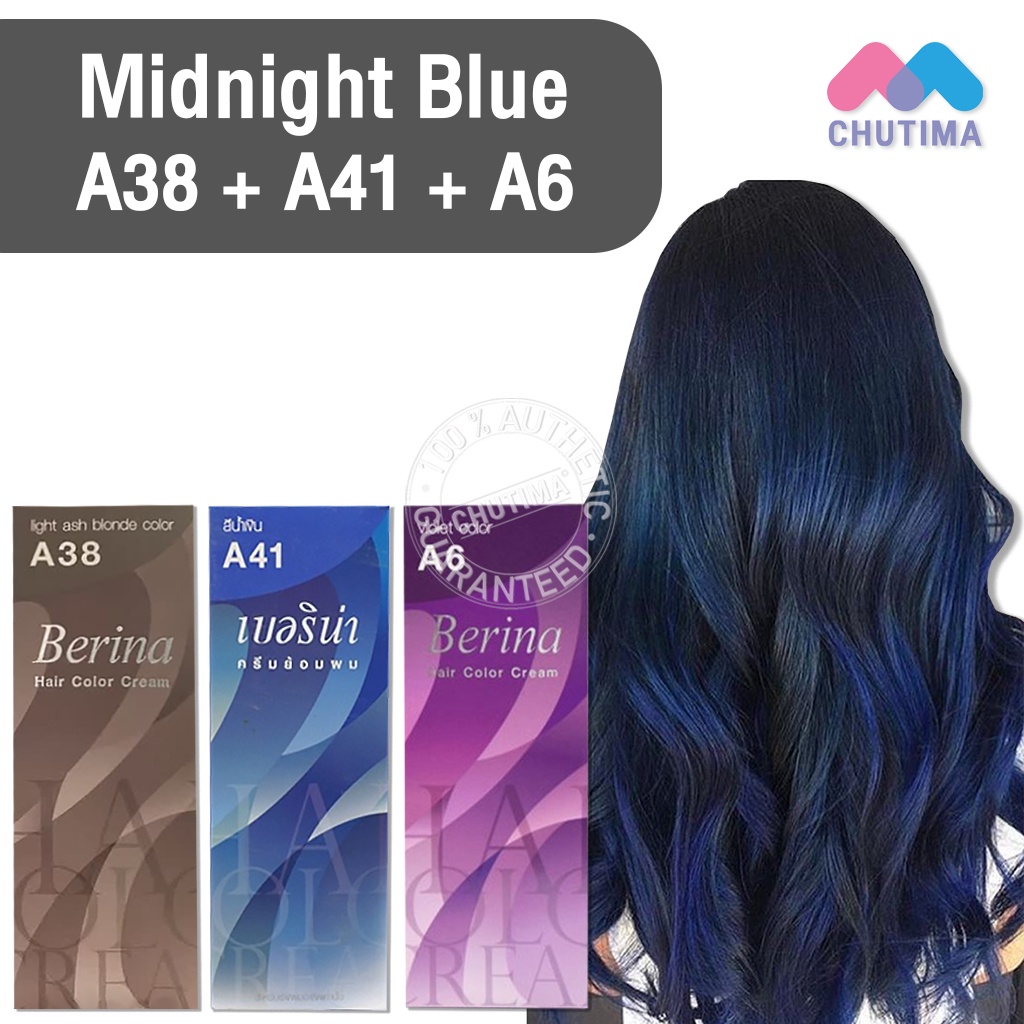 สีผมแฟชั่น เซตสีผม เบอริน่า แฮร์ คัลเลอร์ครีม สีดาร์กน้ำเงินประกายหม่น Berina Hair Color Cream ...