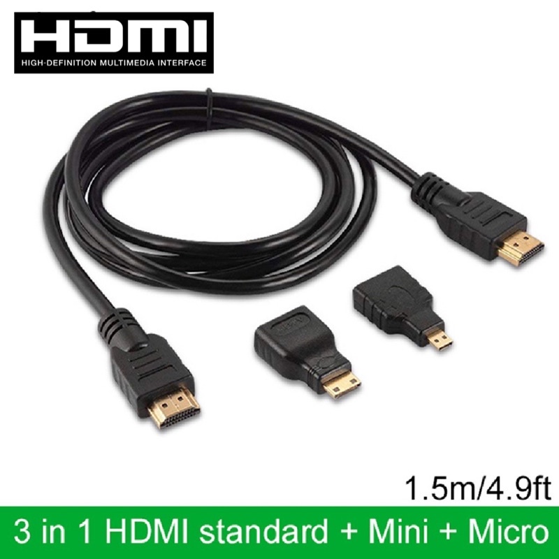 3 in 1 HDMI + Mini + Micro HDMI Adapter Cable 1.5m 4.9ft High Speed ...