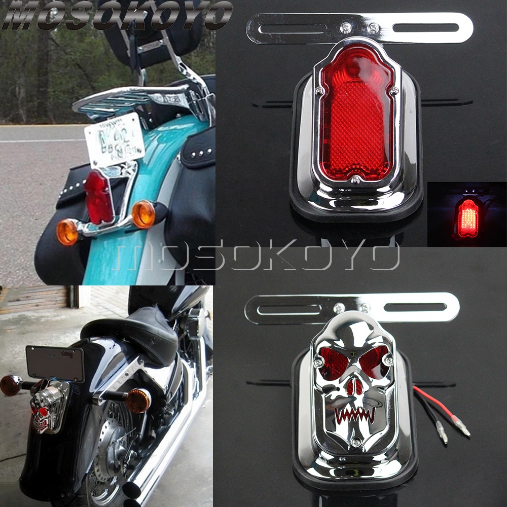MD-อลูมิเนียม Tombstone Skull ไฟท้ายสำหรับ Harley Chopper Bobber ...