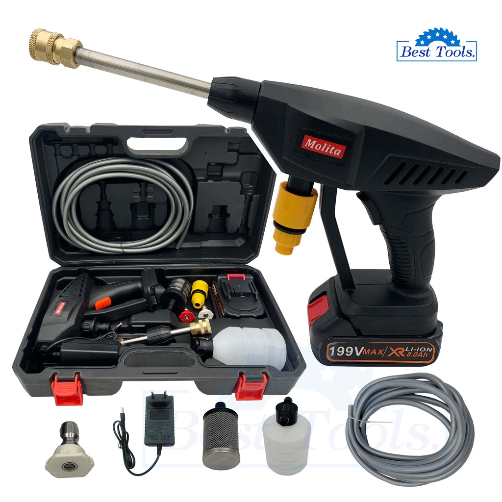 MOLITA เครื่องฉีดน้ำแรงดันสูงไร้สาย 199V ปืนฉีดน้ำไร้สาย แบตเตอรี่ ...