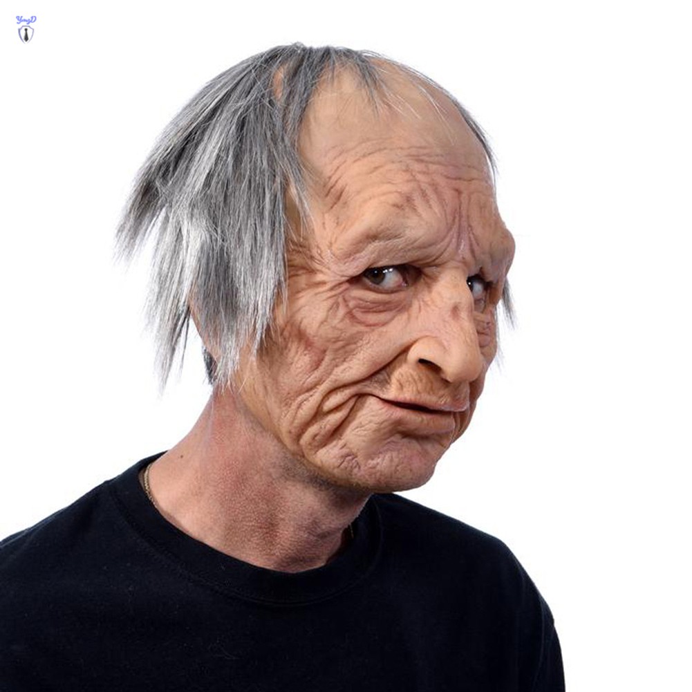 {new}yi Old Man Woman Scary Headgear Cosplay Scary Full Head Latex
