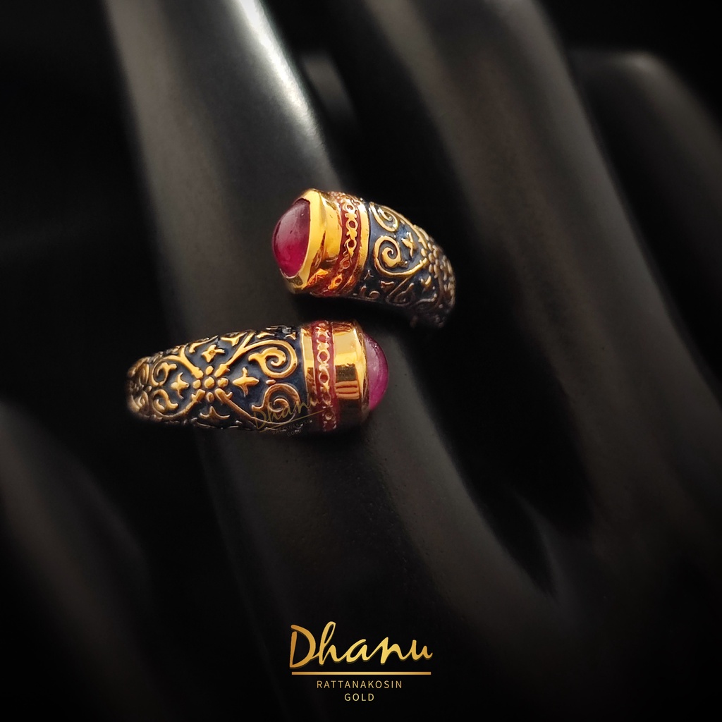 Dhanu แหวนทับทิมลงยา แหวนเงินแท้ พลอยทับทิมแท้ ลงยาโบราณ เสริมมงคล ...