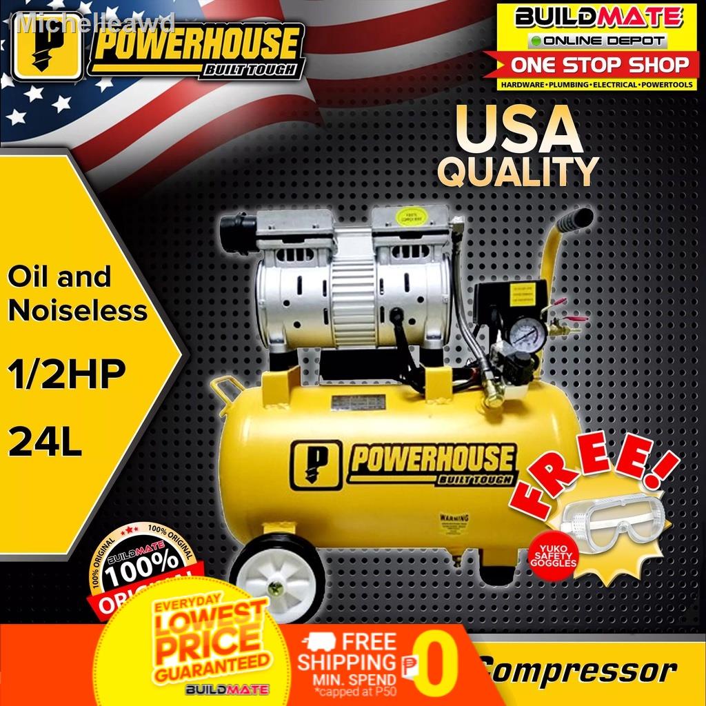 POWERHOUSE Air Compressor 24L 1/2HP Oil & Noise LESS + FREE YUKO ...
