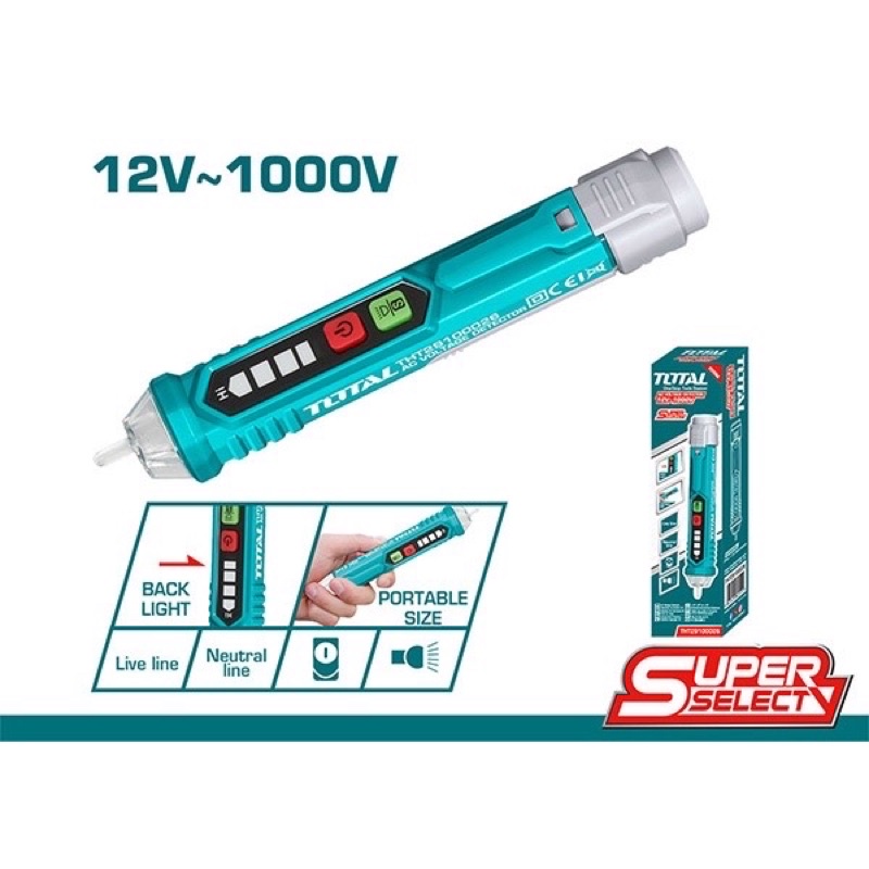 Total ปากกาวัดแรงดันไฟฟ้า 12V - 1000V แบบไม่ต้องสัมผัส รุ่น THT29100026 แสดงผลด้วยไฟ LED ...