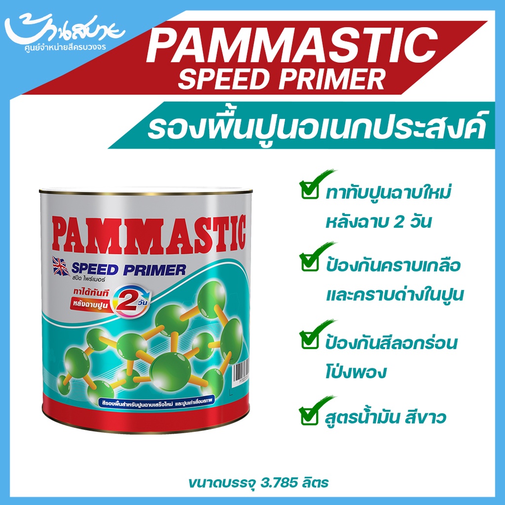 Pammastic Speed Primer สปีดไพร์เมอร์ ขนาด 3.785 ลิตร รองพื้นปูนเอนกประสงค์ ทาได้ทั้งปูนเก่า ปูน ...