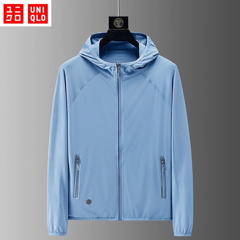 [M-4XL] Uniqlo UPF 50+ UV ป้องกันแสงแดดเสื้อผ้าผู้ชายซิปขึ้นมีฮู้ดแขนยาวตกปลาวิ่งเดินป่ากลางแจ้ง ...