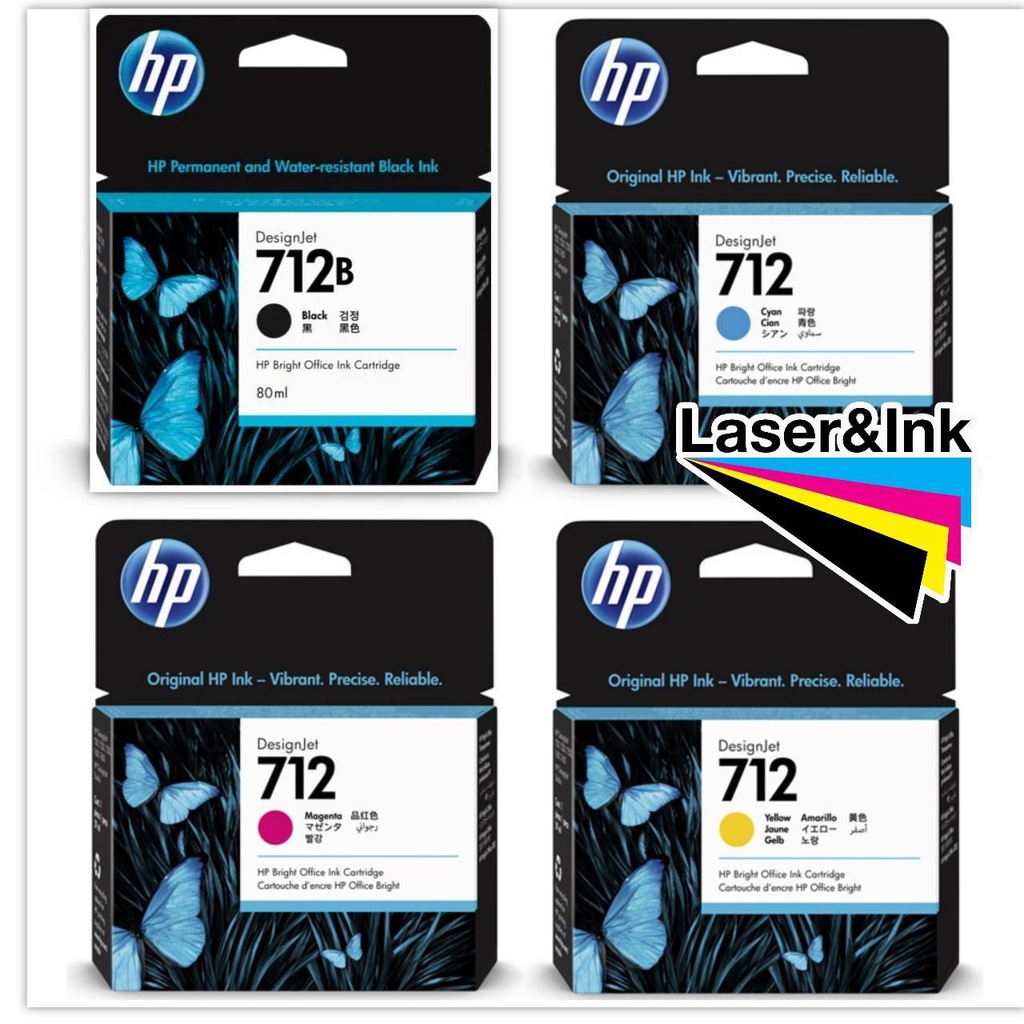 ตลับหมึกอิงค์เจ็ท HP 712B BK(3ED29A) 80ml Black / HP 712C 29ml (3ED67A ...