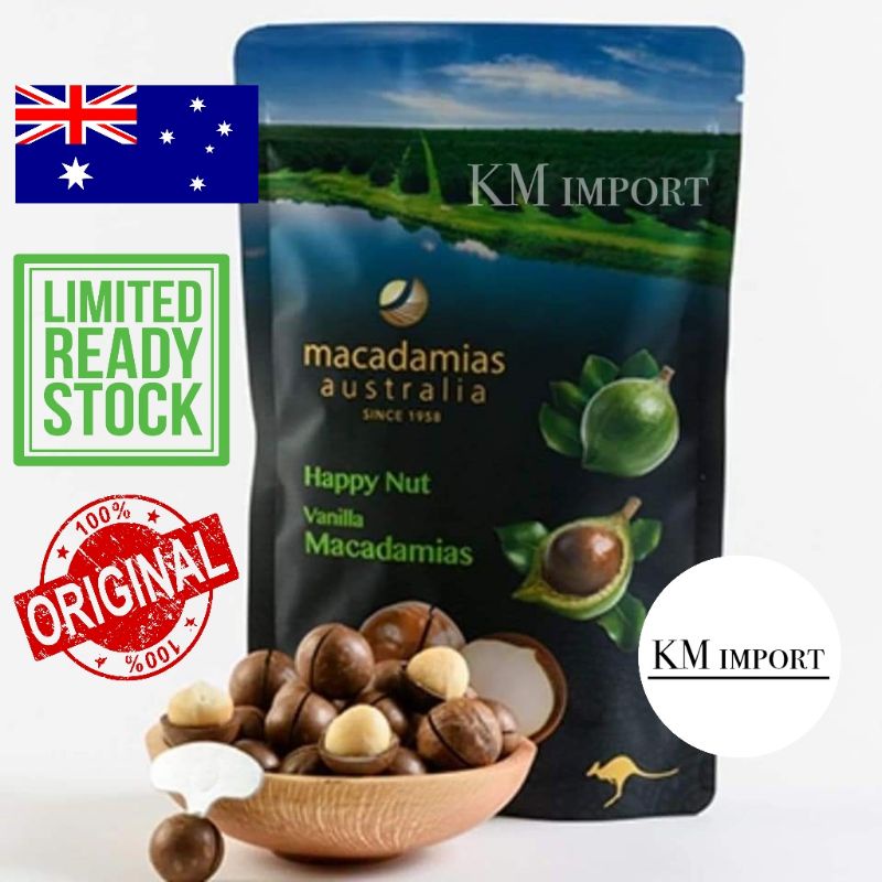ถั่วแมคคาดิเมีย รสวานิลลา 225 กรัม Australia Macadamia Vanilla Happy nut | Shopee Thailand