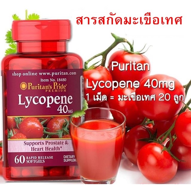 ไลโคปีน Puritan's Pride Lycopene 40 mg/60 Softgels 08/2025 | Shopee ...