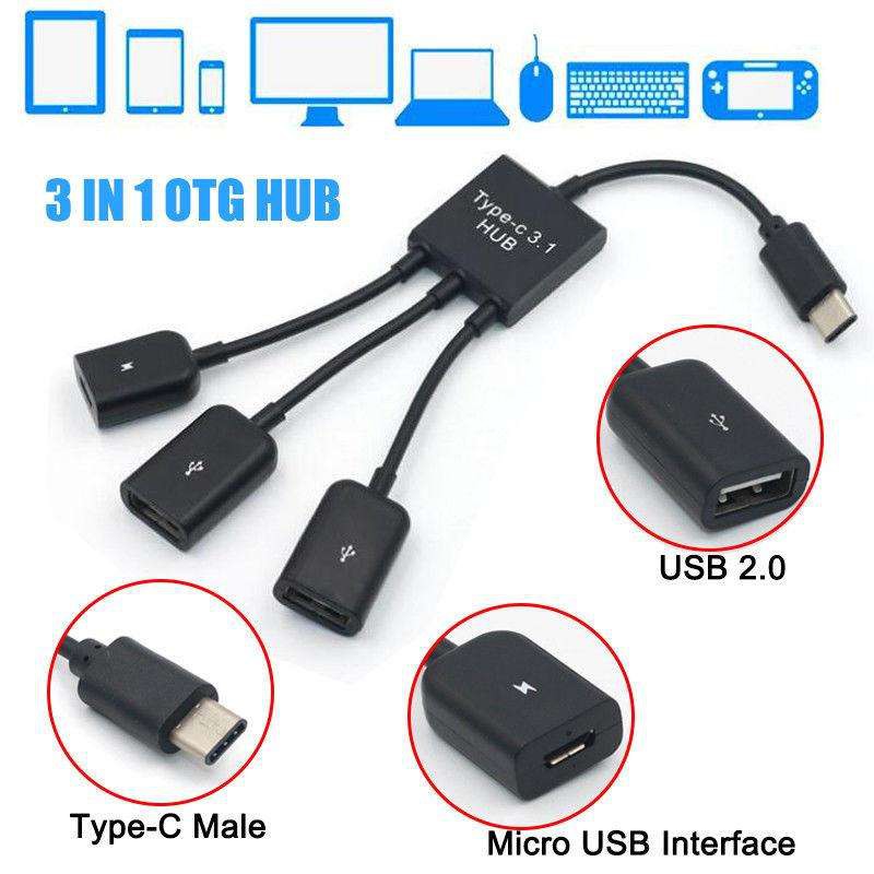 Type-C OTG 3 in 1 USB 3.1 Hub Adapter Extension Charging Host OTG USB Hubs | Shopee Thailand