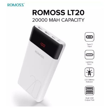แบตเตอรี่สำรอง มีจอแสดงผล 20,000 Mah (POWER BANK 20,000 Mah ROMOSS LT20 ...