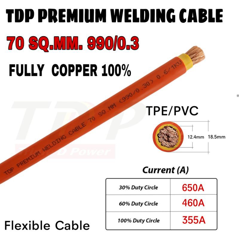 TDP Premium Cable 70 sq.mm. รุ่นทองแดงเต็ม สีส้ม (เมตรละ 440บาท ...