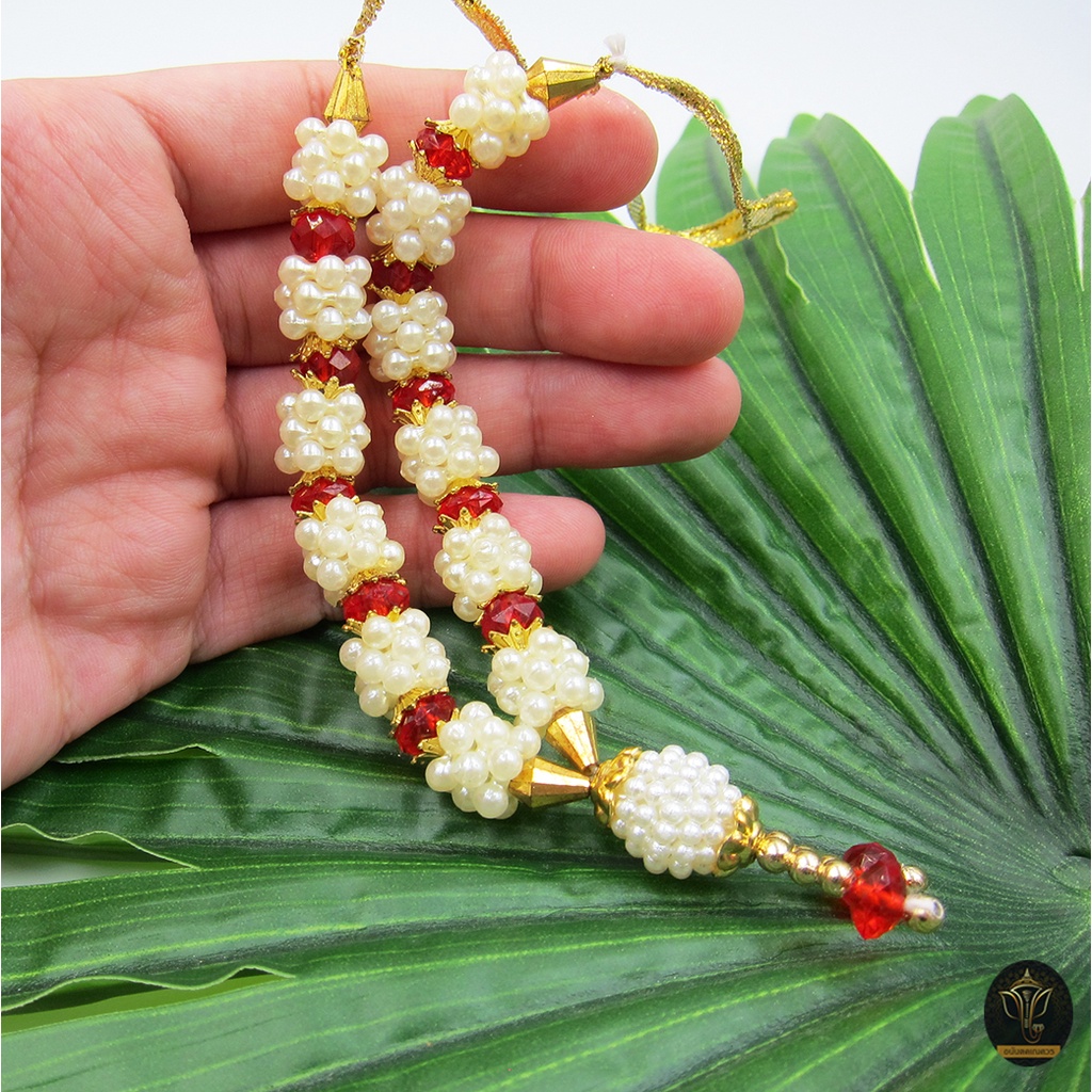 Ananta Ganesh ® พวงมาลัย handmade มุก ลูกปัดทอง (อินเดียแท้) ขนาด 5 ...