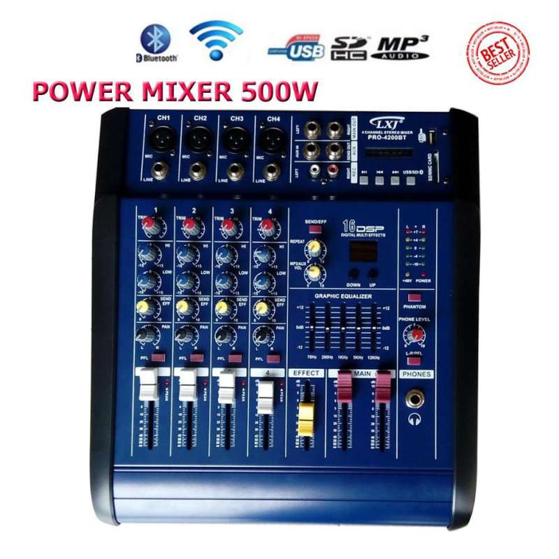 เพาเวอร์มิกเซอร์ ขยายเสียง500วัตต์ บลูทูธ mic.4CH. BLUETOOTH USB/SD ...
