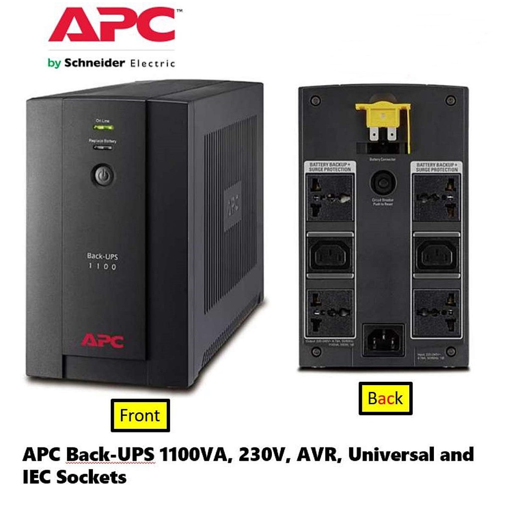 UPS (เครื่องสำรองไฟ) APC Back-UPS 1100VA/550Watts 230V, AVR, Universal and IEC Sockets (BX1100LI ...