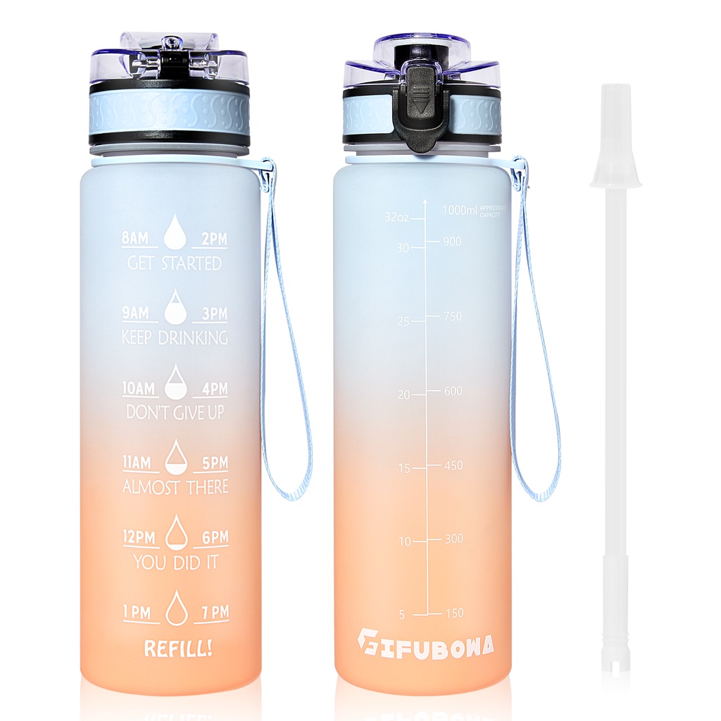 Gemful ขวดน้ำพร้อมหลอด ความจุ 1 ลิตร ปลอดสาร BPA สำหรับพกพา | Shopee ...