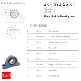 SKF SYJ 55 KF ตลับลูกปืนตุ๊กตาหัวโค้ง รูเฉียง (รูใน 55 มิล ใส่สลิฟลดเหลือ รูใน 50 มิล) | Shopee ...