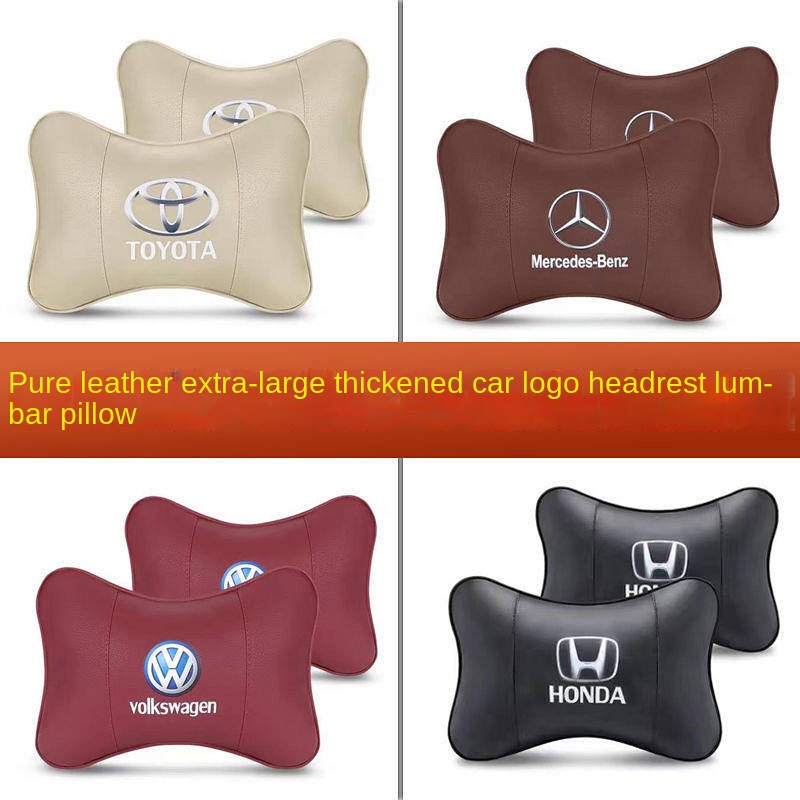 Car Genuine Leather Car Logo Head Rest Back Cushion Neck Pillow Car ...