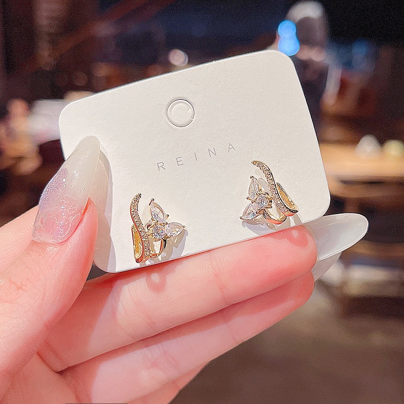 Shuling ต่างหูเข็มเงิน 925 จี้รูปดอกไม้ ประดับเพทาย | Shopee Thailand