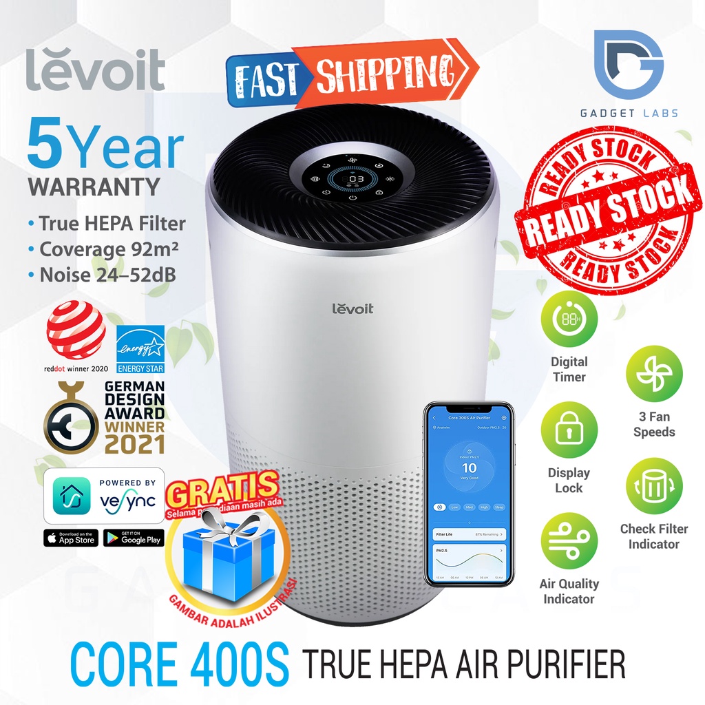 Levoit Core 400S Smart WiFi เครื่องฟอกอากาศ True HEPA 13 รับประกันของ ...